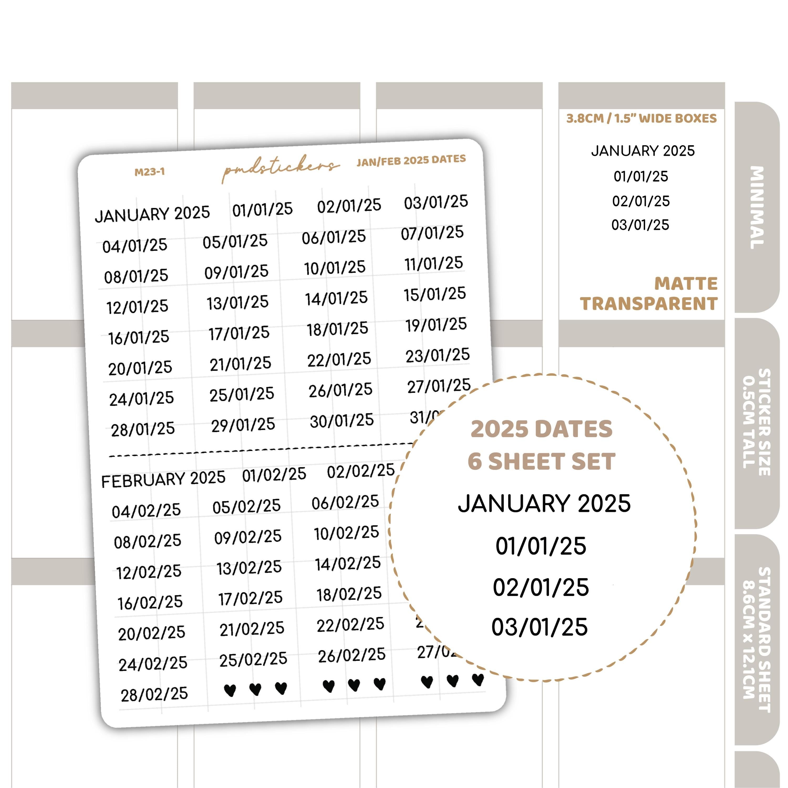 2025 Dates Minimal Font Stickers | Minimal Planner Stickers | M23(6 ...