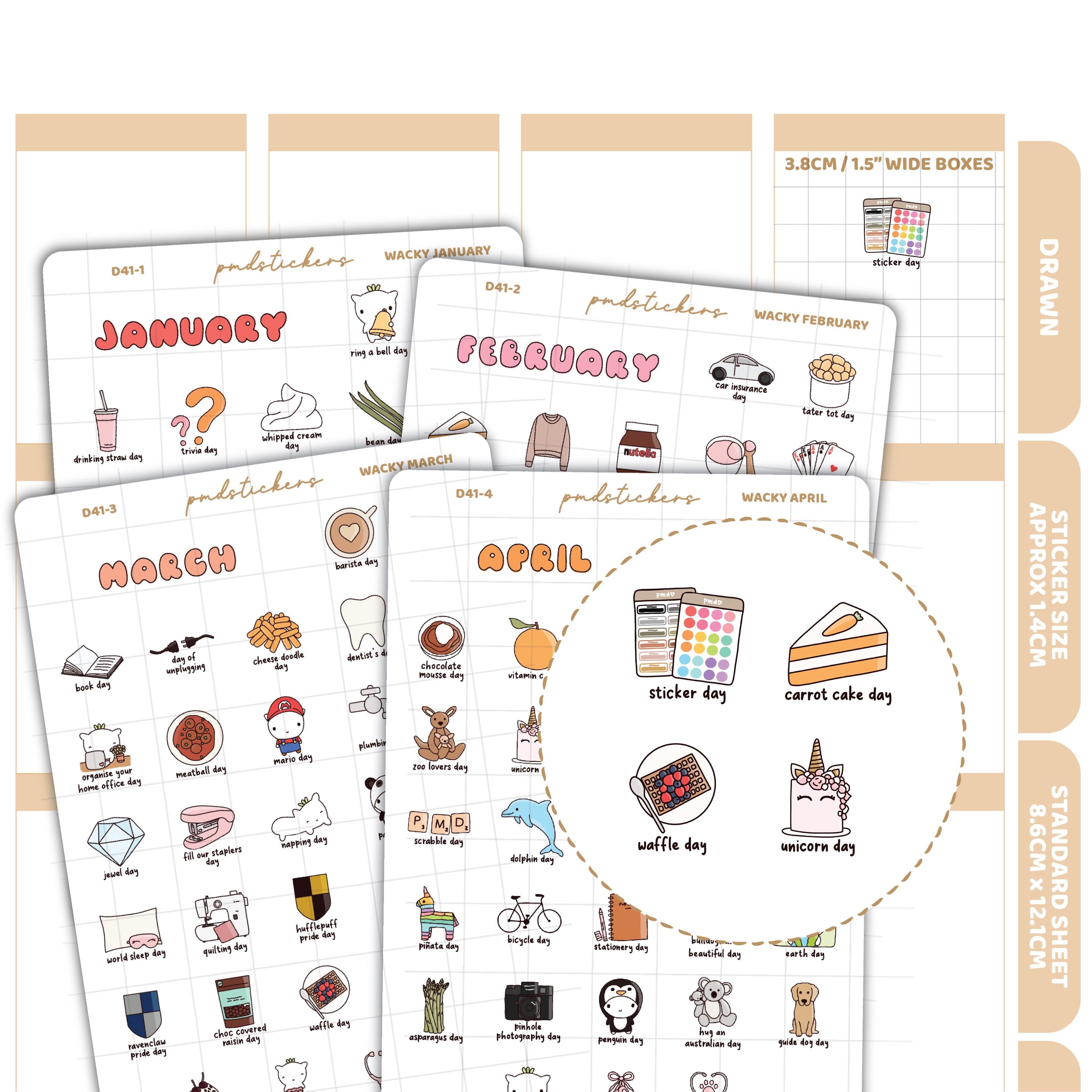 Wacky January, February, March & April Stickers | Drawn Planner Sticke ...