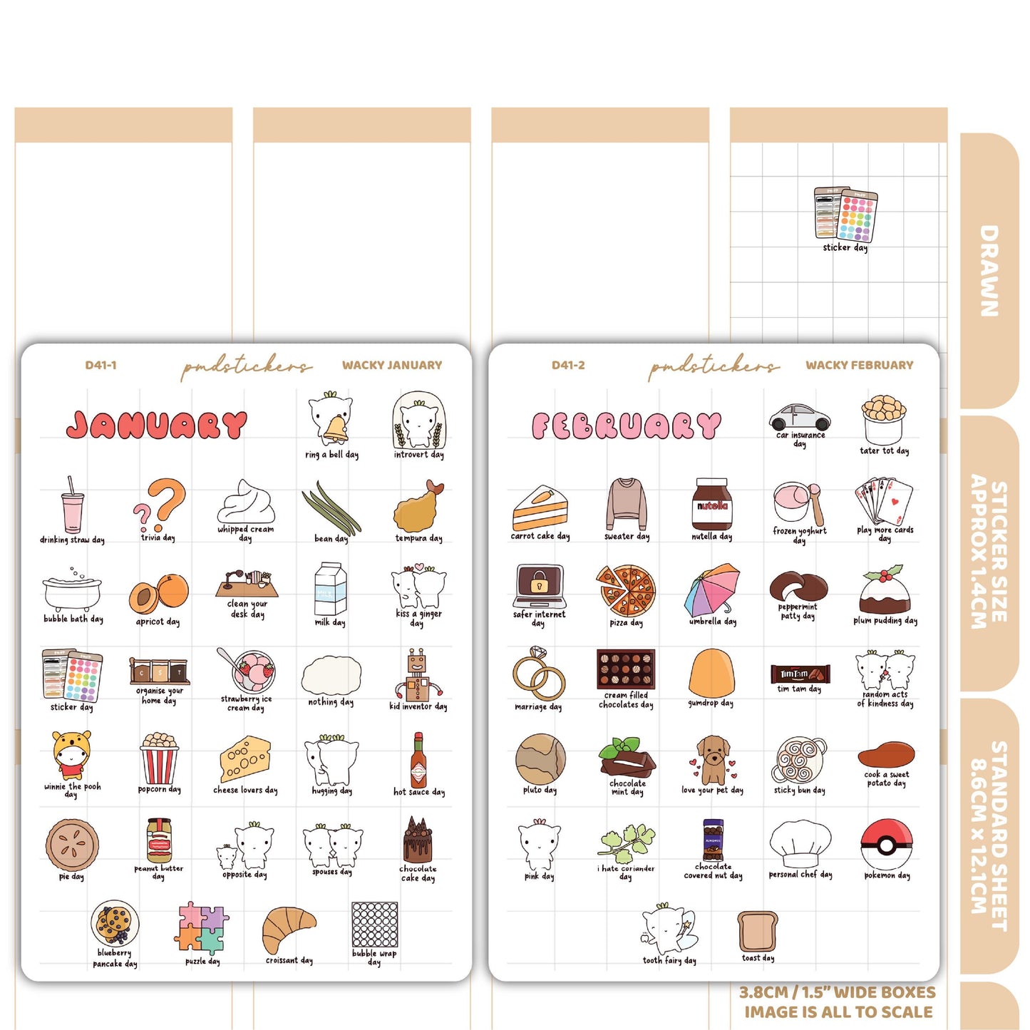 Wacky January, February, March & April Stickers | Drawn Planner Sticke ...